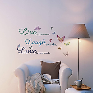Family Inspirational Quotes Vinyl Wall Decal Stickers Live Every Moment, Laugh Every Day, Love Beyond Words, Family Decor Removable Vinyl for Kids Room Living Room Bedroom (11.8''×23.6'')