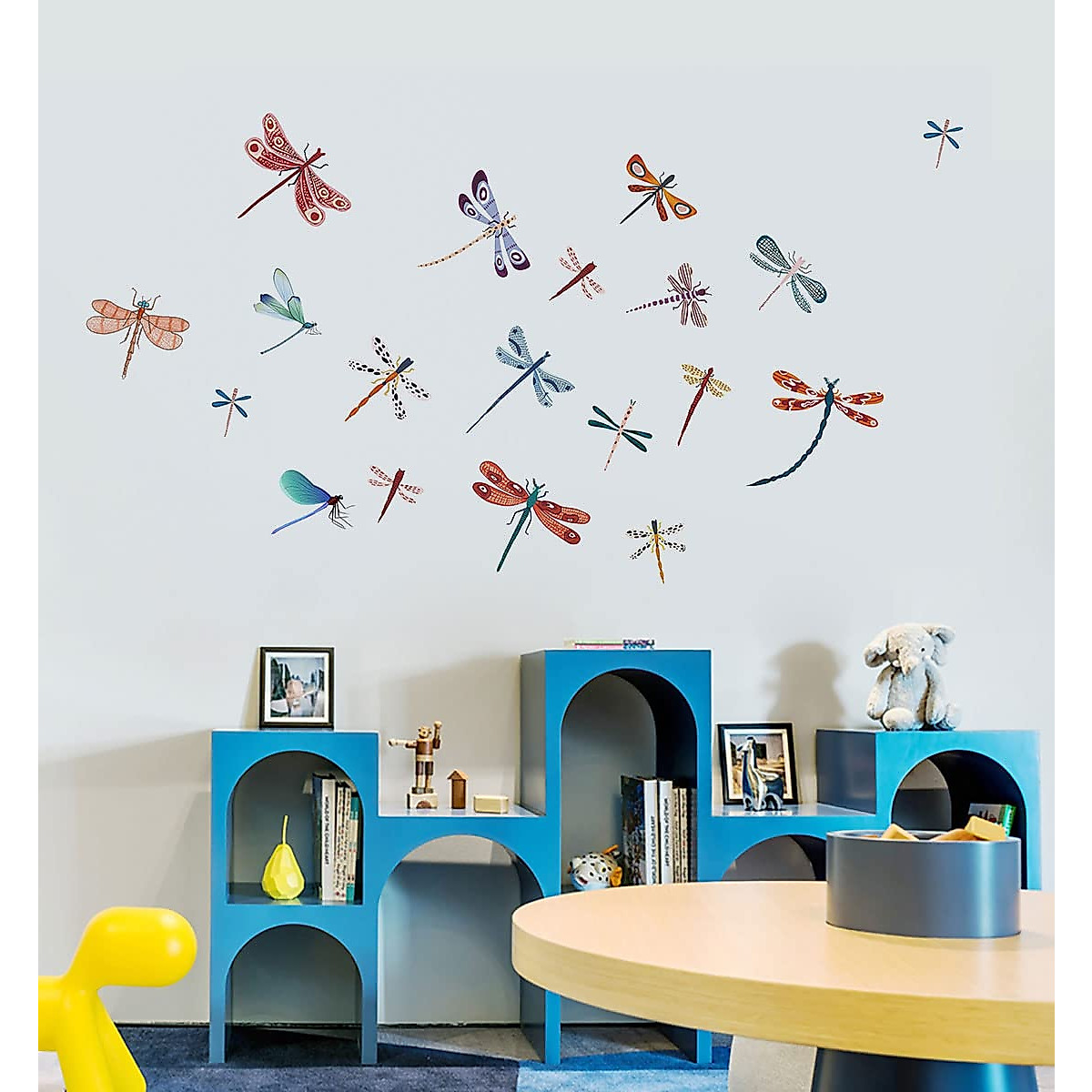 Watercolour Dragonfly Wall Decals，Dragonfly Sticker for Nursery，Lovely Animal Window Clings Decoration Wallpaper Mural for Kid’s Room Classroom School