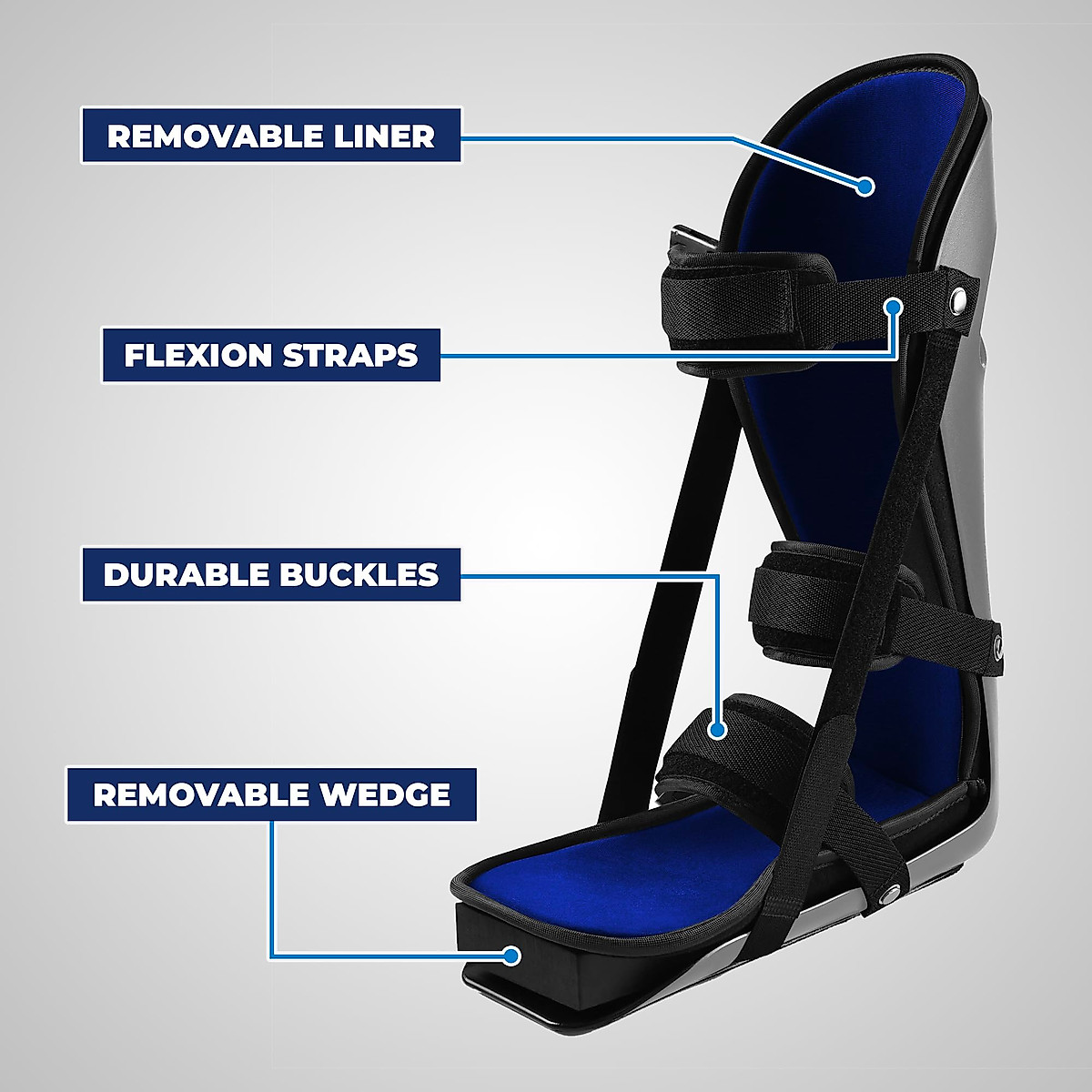 Brace On Adjustable Night Splint - Plantar Fasciitis, Achilles Tendon, Heel Spur, and Foot Pain Relief Stretching Boot for Men and Women, Gray, Small