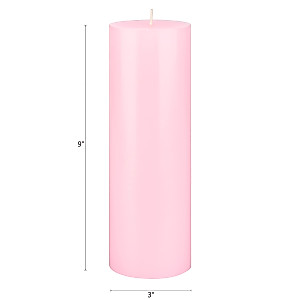 Mega Candles 1 pc Unscented Pink Round Pillar Candle, Hand Poured Premium Wax Candles 3 Inch x 9 Inch, Home Décor, Wedding Receptions, Baby Showers, Birthdays, Celebrations, Party Favors & More