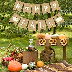 Cmaone Happy Fall Burlap Banner White Pumpkin Garland Harvest Home Decor Bunting Flag Party Fireplace Thanksgiving Day Decoration