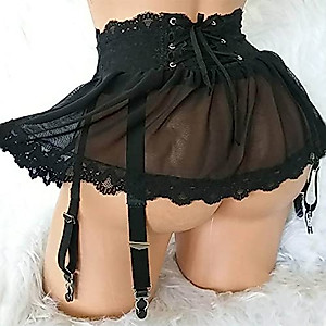 Sexy Garter Belts For Stockings,Women's Lace Flower Embroidered Mini Skirt Garter With Stockings