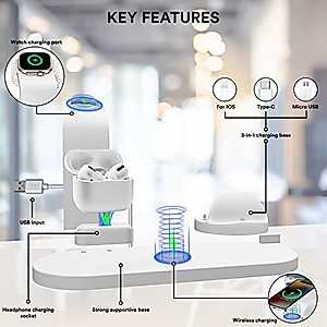 4-in-1 Fast 15W Apple Charging Station for Multiple Devices - Wireless Charging + Plug for iPhone 14/13/12/11/x/8 + Airpods Pro 2/Pro/2/1 + Apple Watch Stand SE/7/6.+ Samsung/Android Type-C/USB