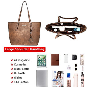 Montana West Tote Bag for Women Vegan Leather Purse and Handbags Set Embossed Collection Purse 2Pcs Set Brown MWC2-G052BR