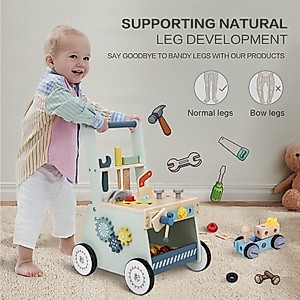 2-in-1 Baby Push Walker - Wooden Push Walker and Tool Toy for Babies - Toddler Learning Activity Walker for Girls Boys 1-3 Years - Educational and Sturdy Construction