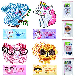 Marspark 16 Pieces Kids Valentine's Day Cards Painting Kits 5D DIY Beginner Animal Painting Stickers for Girls Boys School Classroom Exchange Gifts Craft Activity Party Favors, 4 Styles