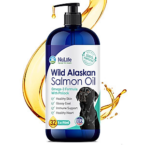 Pure Wild Alaskan Salmon Oil for Dogs, Omega 3 Formula with Pollock, Dog Fish Oil Liquid, Skin and Coat Supplement for Shedding, Dry Itchy Skin and Allergies, EPA + DHA Fatty Acids, 32 oz Pump Bottle