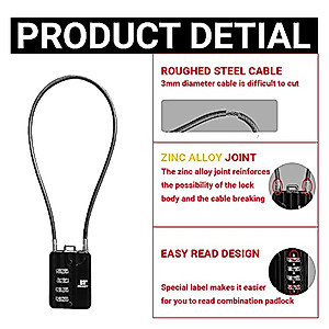 RESET-200 4 Digit Combination Padlock with 12 inches Steel Cable,Cable Lock for Locker Luggage Suitcase Gun Case Toolbox Helmet Black,2 Pack