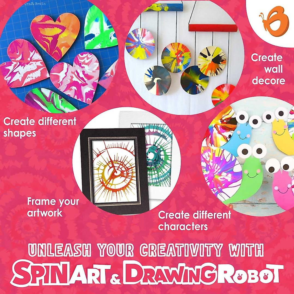 ButterflyEdufields 2in1 Spin Art Machine & Drawing Robot, DIY Spin & Paint Art Craft Kit,STEM Construction Activity Toys for Kids 6+ Years Boys Girls, Best Gift for Kids