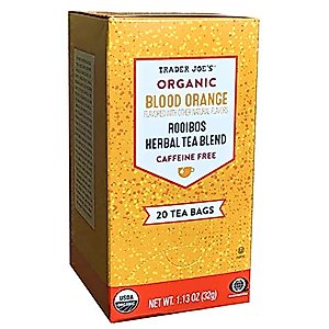 Trader Joes Organic Blood Orange Rooibos Herbal Tea Blend, Flavored with other Natural Flavors, Caffeine Free, 20 Tea Bags, 1.13 ounces (32 grams)