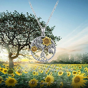 CHENGHONG Sunflower Necklace 925 Sterling Silver Sunshine Necklace Tree of Life Sunflower Pendant Sunflower Jewelry Gifts for Women