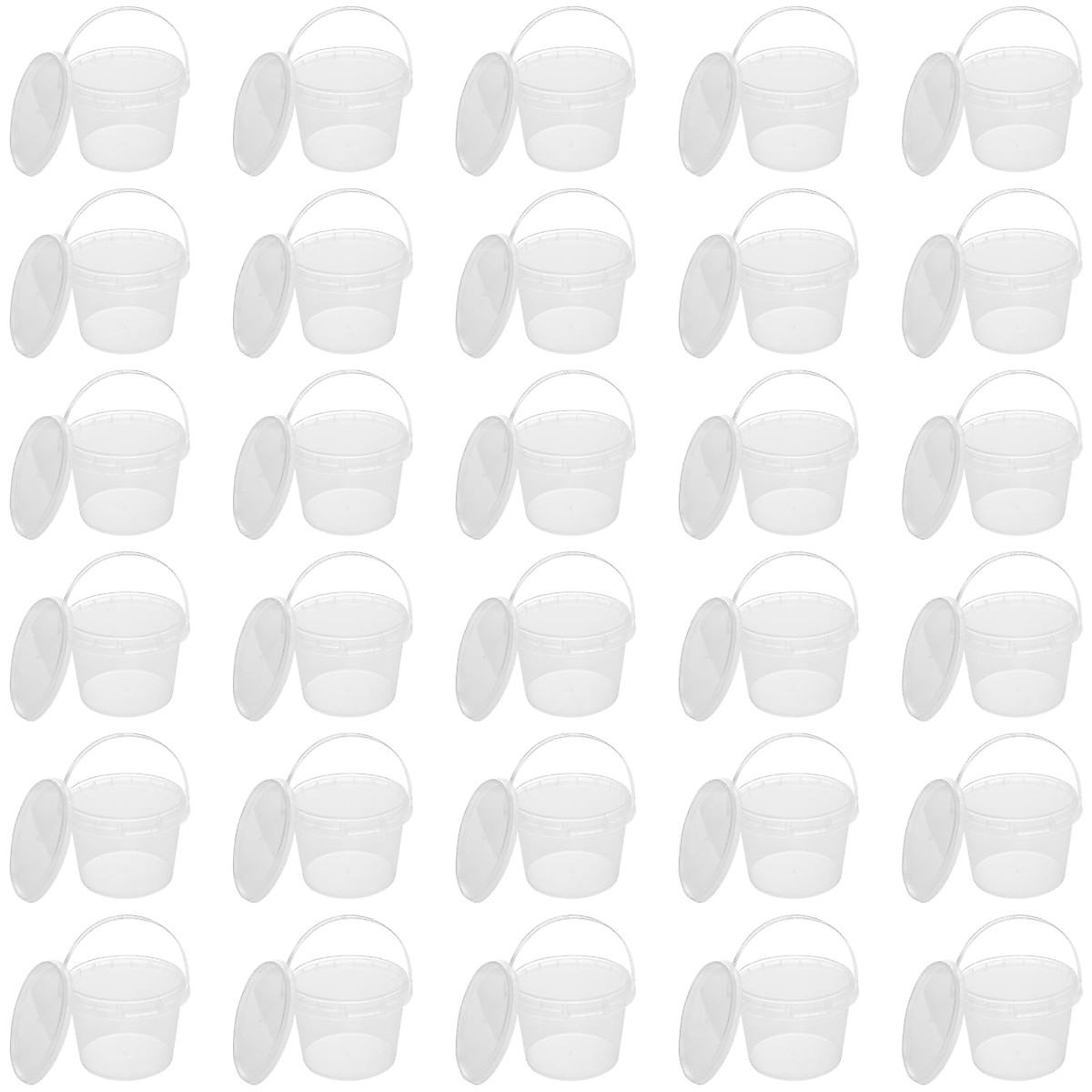 KEILEOHO 30 PCS 10 OZ Clear Plastic Bucket with Lids and Handle, Ice Cream Tub Containers, Round Plastic Pail Container, Freezer Food Storage Containers, Storage Containers for Snacks Food Fruit