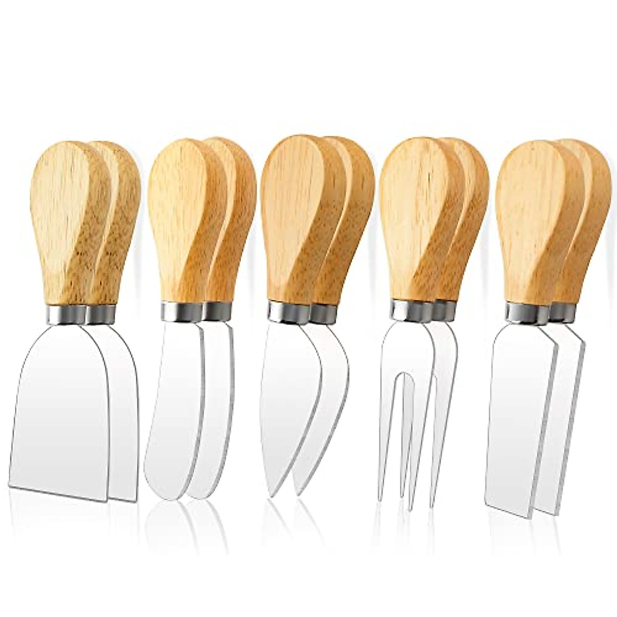 10Pcs Cheese Knives, Premium Cheese Knife Set for Charcuterie Board, Mini Steel Stainless Cheese Knife, Cheese Spreader, Cheese Fork with Wooden Handle for Charcuterie Knife Set