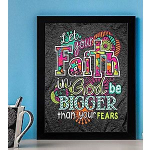 “Faith In God-Bigger Than Fears”-Inspirational Wall Art Sign-8 x 10" Shabby Chic Abstract Poster Print-Ready to Frame. Home-Bedroom-Office-Dorm-Church Décor. Perfect Christian Gift for Teens!