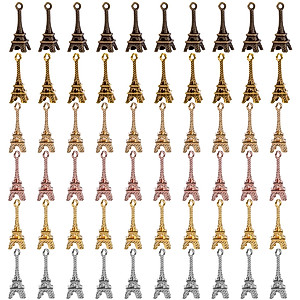 Framendino, 60 Pack Colorful Eiffel Tower Charms Pendant Tibetan Vintage Alloy Eiffel Tower Charm Hanging Pendant Beads for Keychain Jewelry Making Accessories