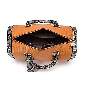 Mn&Sue Women Satchel Crocodile Cobra Pattern Top Handle Purse Cross Body Doctor Handbag (Black-)