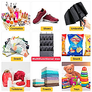 Kenning 4 Pcs over the Door Shoe Organizer, Hanging Shoe Organizer, 12 Large Pockets Hanging Shoe Rack with 12 Hooks for Shoes, Home Accessories, Toys, Living Room, Closet, Dorm, RV, Grey