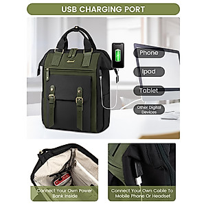 LOVEVOOK Laptop Backpack for Women Work Travel Backpack Purse, Nurse Bags Teacher Doctor Commuter Business Computer Bag, College Backpack Stylish Daypack, 15.6 Inch, Black-army green-army green
