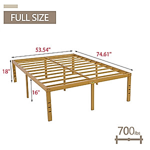 WJORATA 18 Inch Full Bed Frame Metal Platform No Box Spring Needed Noise-Free Easy Assembly Gold