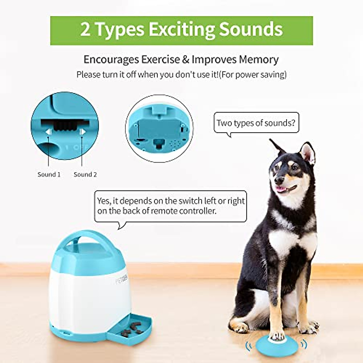PETGEEK Automatic Dog Feeder Toy, Interactive Dog Puzzle Toys Treat Dispensing, Electronic Dog Food Dispenser Remote Control, Safe ABS Material Pet Toy for All Breeds of Dogs, Blue Color