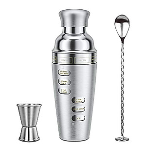 Cocktail Shaker Martini Shaker Set with Recipe, 24 oz Martini Shaker Drink Shaker Drink Mixer Stainless Steel Cocktail Shaker Set Bartender Kit