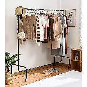 Zelecube Clothes Rack Heavy Duty Clothing Rack with Wheels, 70 Inch Garment Rack Wardrobe Rack Clothing Racks for Hanging Clothes, Coats, Skirts, Shirts, Sweaters, Black