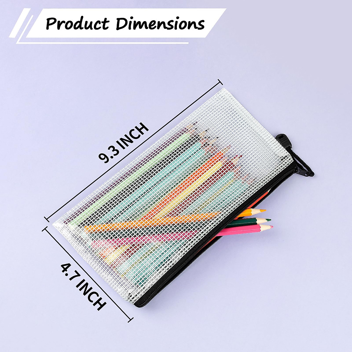 Smarpau Plastic Mesh Zipper Pouch Document Bag, 12 Pack Waterproof Zip File Folders for Office Supplies and Travel Storage (A6-9.4x4.7in, Black)