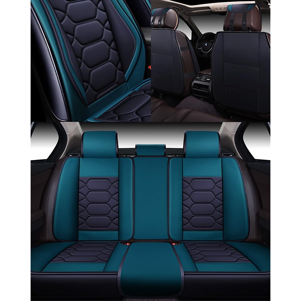 OASIS AUTO Car Seat Covers Premium Waterproof Faux Leather Cushion Universal Accessories Fit SUV Truck Sedan Automotive Vehicle Auto Interior Protector Full Set (OS-004 Teal Blue)