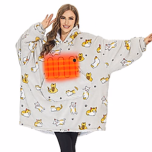 Venustas Heated Wearable Blanket Hoodie with Battery Pack 7.4V, Oversized Sherpa Blanket Hoodie Sweatshirt, Cozy Warm Soft