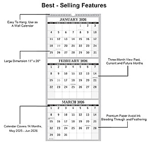 2023-2024 Wall Calendar – Apr.2023 - Jul.2024, 3 Month Calendar Vertical Display, 3-Month Wall Calendar 2023-2024, 11" x 26", Large Monthly Calendar, Lay- Flat, Holidays, Blocks, Perfect for Planning