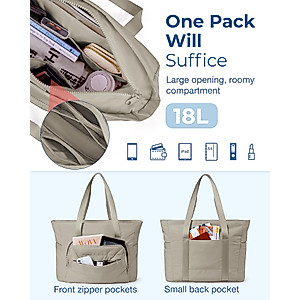 BAGSMART Tote Bag for Women, Lightweight Large Tote Bag with Compartments and Yoga Mat Strap, Quilted Shoulder Bag Handbag for Travel, Work, Gym, Camel