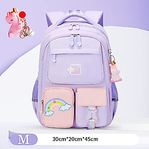 Lswrlixa Kids School Backpack Unicorn Bookbag for Girls Boys Waterproof Backpack Outdoors Travel Bag Purple Medium
