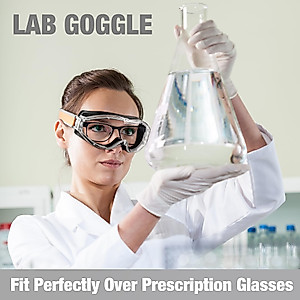 MELASA Industrial Grade Safety Goggles, Anti Fog Clear Lens Lab Goggles Fit Over Glasses for Men and Women Eye Protection
