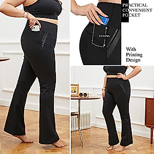 Women's Plus Size Dress Yoga Leggings with Pocket High Waist Stretch Bootcut Flared Leg Pants for Indoor Sport 4XL-D Black