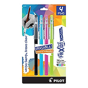 Pilot FriXion ColorSticks Erasable Gel Ink Stick Pens, 0.7mm Fine Point, Assorted Ink, 4 Count (11875)