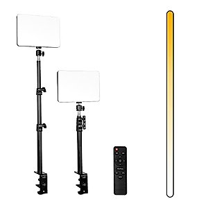 【20W 2-Pack】 RAUBAY LED Video Panel Light with Desk Mount Stand Kit , 3200K-5500K Bi-Colors Key Light with Stand C-Clamp for Live Stream, Video Conferencing, YouTube, TikTok, Make up