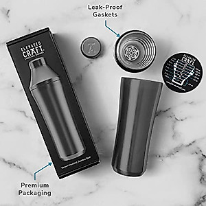 Elevated Craft Hybrid Cocktail Shaker - Premium Vacuum Insulated Stainless Steel Gunmetal Cocktail Shaker - Innovative Measuring System - Martini Shaker for the Home Bartender - 28oz Total Volume