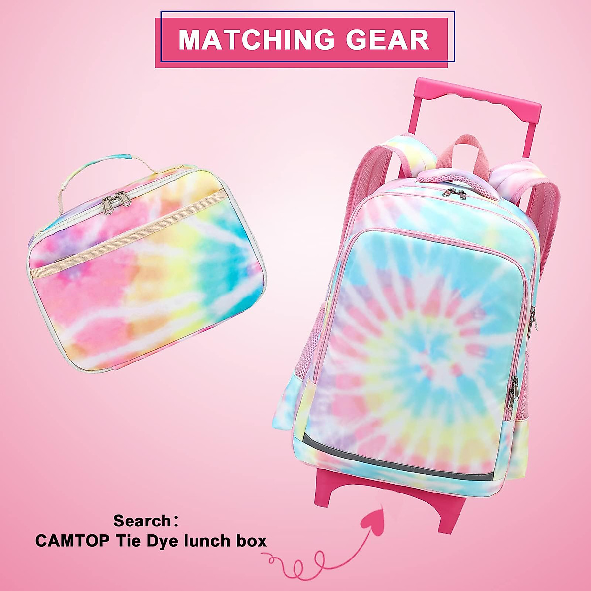 CAMTOP Rolling Backpack With Matching Lunch Bag Kids Luggage Carry On Girls Boys School Bookbags Wheeled Backpack Set