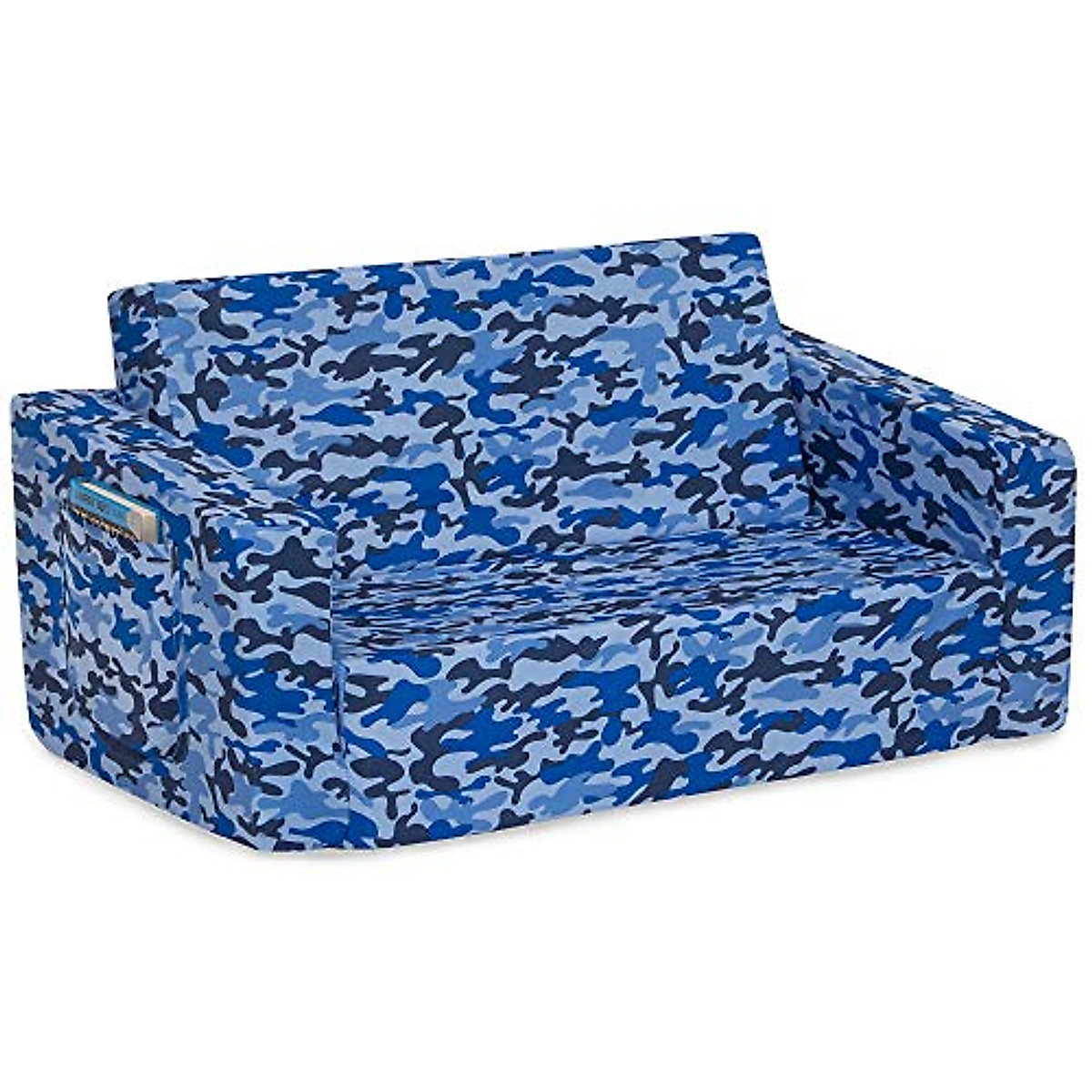 Delta Children Cozee 2-in-1 Extra Wide Convertible Sofa to Lounger-Comfy Flip Open Couch/Sleeper for Kids, Blue Camo