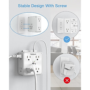 Surge Protector 8 Outlet Extender, TESSAN Multi Outlet Splitter with 3 USB Wall Charger (1 USB C Port), 3-Sided Multiple Plug Power Strip 1700J, USB Charging Station for Home Office Dorm Room