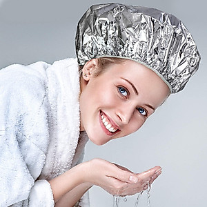 12 Pieces Deep Conditioning Caps Aluminum Foil Reusable Hair Processing Caps Hair Coloring Shower Caps for Home Salon Use (Silvery, 12 Inch)