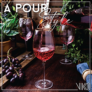 Vikko Décor Wine Glasses, Set of 6 Peach Blown Glass with Gold Rim, 14 Ounce Fancy Wine Glasses With Stem for Red and White Wine, Dishwasher Safe Goblets, Decorative Wine Glasses