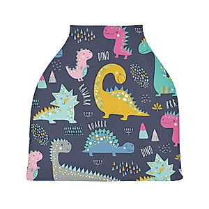 WELLDAY Baby Car Seat Covers Kids Dinosaurs Stretchy Breastfeeding Scarf Breathable Infant Carseat Canopy Nursing Covers Multi Use for Stroller High Chair Shopping Cart Boys and Girls