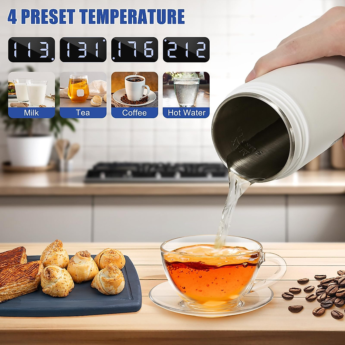 Travel Electric Kettle Portable Kettle for Hot Water Small Mini Tea Coffee Kettle Water Boiler, Water Heater with Handy Cup Bag & Brush, 4 Temperature Control & LCD Display