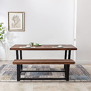 52" Solid Wood Dining Table for 6-8 Person, Sturdy Breakfast Table with Metal Frame, Modern Farmhouse Kitchen Table for Living/Dining Room,Office Desk, Vintage Brown.