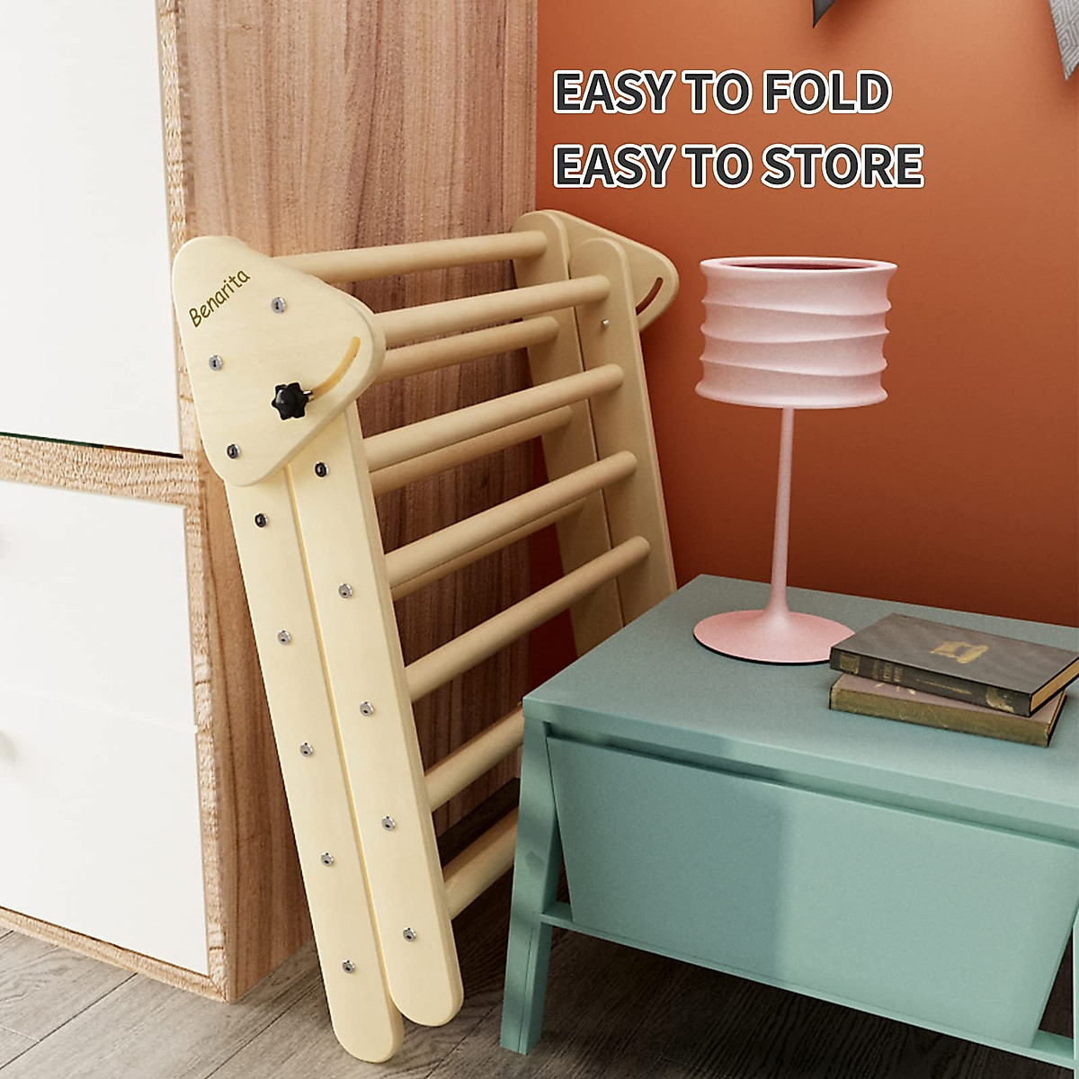 Benarita Large Size Pikler Triangle Foldable Wooden Climbing Triangle Ladder for Climbing Indoor Kids Play Gym Easy to Store Suitable for Toddlers Children Boys Girls