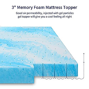 3 Inches Memory Foam Mattress Topper, Gel Infused Ventilated Bed Topper, Soft Foam Topper for Pressure Relieving (Queen)