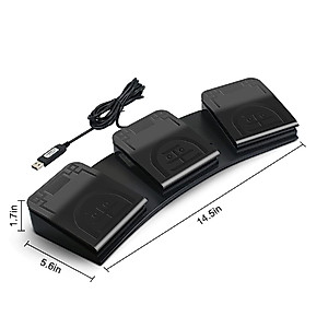 PCsensor USB Foot Pedal PC 3 Key Foot Pedal Customized Foot Switch Programmable Computer Keyboard Mouse for Video Game Control Office Work Sheet Music Page Turner Action Control HID (Photoelectric)