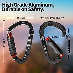 FVW 3 Pieces Heavy Duty Climbing Carabiners, 25KN UIAA Certified Auto Locking Rock Climbing Carabiners Clips for Hammocks, Swing, Locking Dog Leash and Harness, Camping, Hiking & Utility (Black)
