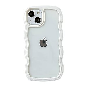 Caseative Cute Curly Wave Frame Shape Shockproof Soft Compatible with iPhone Case (White,iPhone 13 Pro)